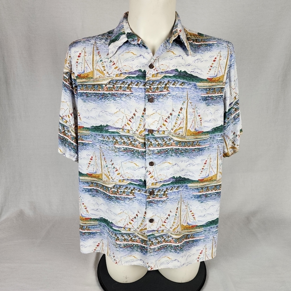 reyn spooner | Shirts | Guy Buffet Collection By Reyn Spooner Large Boat Print Hawaiian Shirt ...